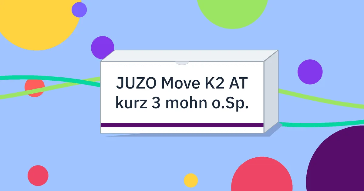 Symbolbild: Packung mit der Aufschrift JUZO Move K2 AT kurz 3 mohn o.Sp. (PZN 20675616) – Verfügbarkeit und Bezug in Apotheken in Frankfurt am Main