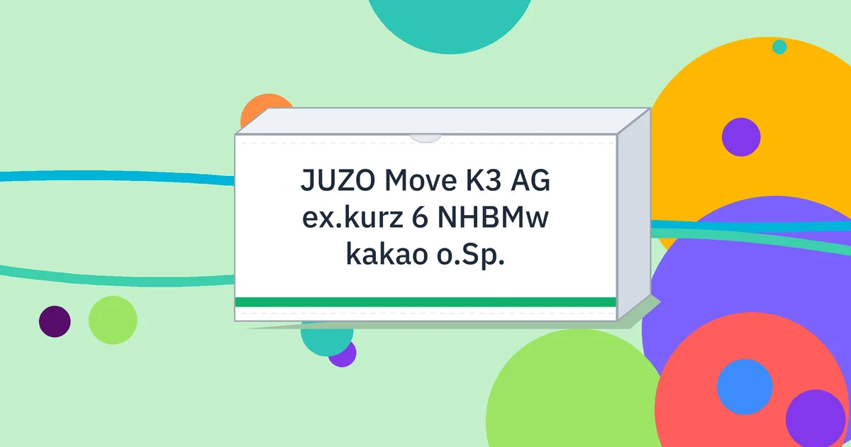Symbolbild: Packung mit der Aufschrift JUZO Move K3 AG ex.kurz 6 NHBMw kakao o.Sp. (PZN 18596884) – Verfügbarkeit und Bezug in Apotheken in Frankfurt am Main