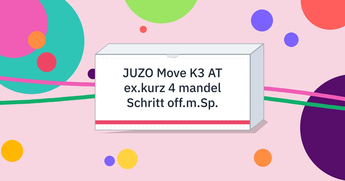 Symbolbild: Packung mit der Aufschrift JUZO Move K3 AT ex.kurz 4 mandel Schritt off.m.Sp. (PZN 20680706) – Verfügbarkeit und Bezug in Apotheken in Frankfurt am Main