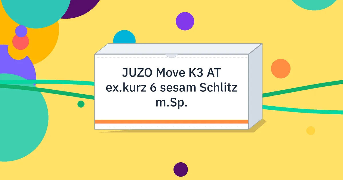 Symbolbild: Packung mit der Aufschrift JUZO Move K3 AT ex.kurz 6 sesam Schlitz m.Sp. (PZN 20681077) – Verfügbarkeit und Bezug in Apotheken in Frankfurt am Main