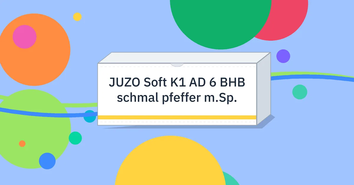 Symbolbild: Packung mit der Aufschrift JUZO Soft K1 AD 6 BHB schmal pfeffer m.Sp. (PZN 15460894) – Verfügbarkeit und Bezug in Apotheken in Frankfurt am Main