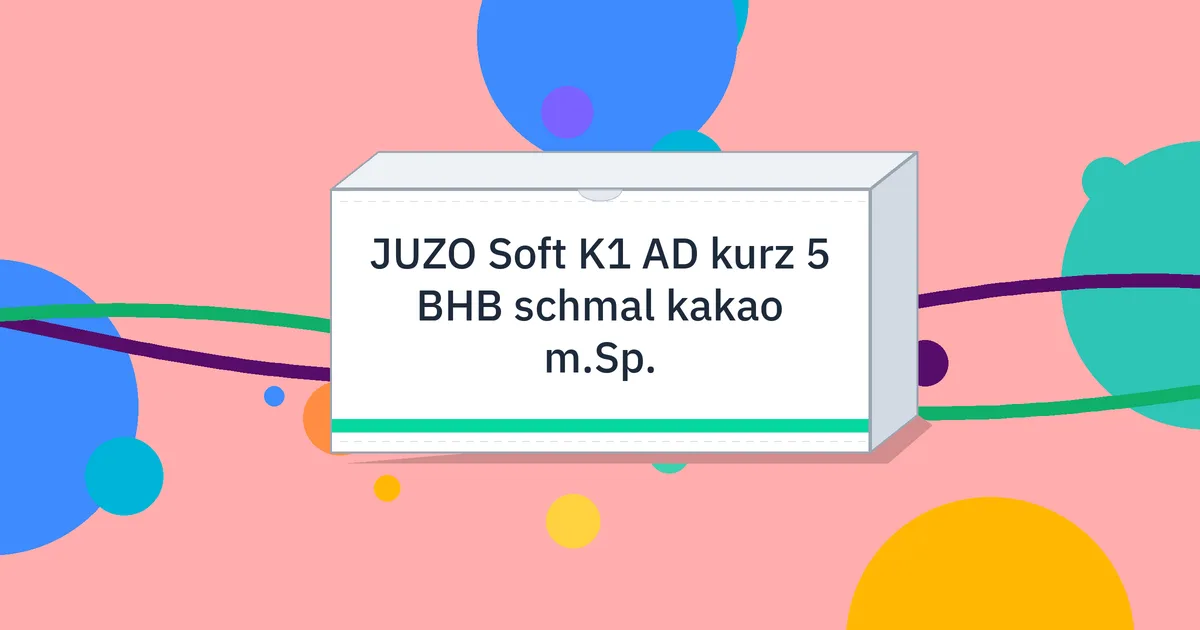 Symbolbild: Packung mit der Aufschrift JUZO Soft K1 AD kurz 5 BHB schmal kakao m.Sp. (PZN 15462031) – Verfügbarkeit und Bezug in Apotheken in Frankfurt am Main