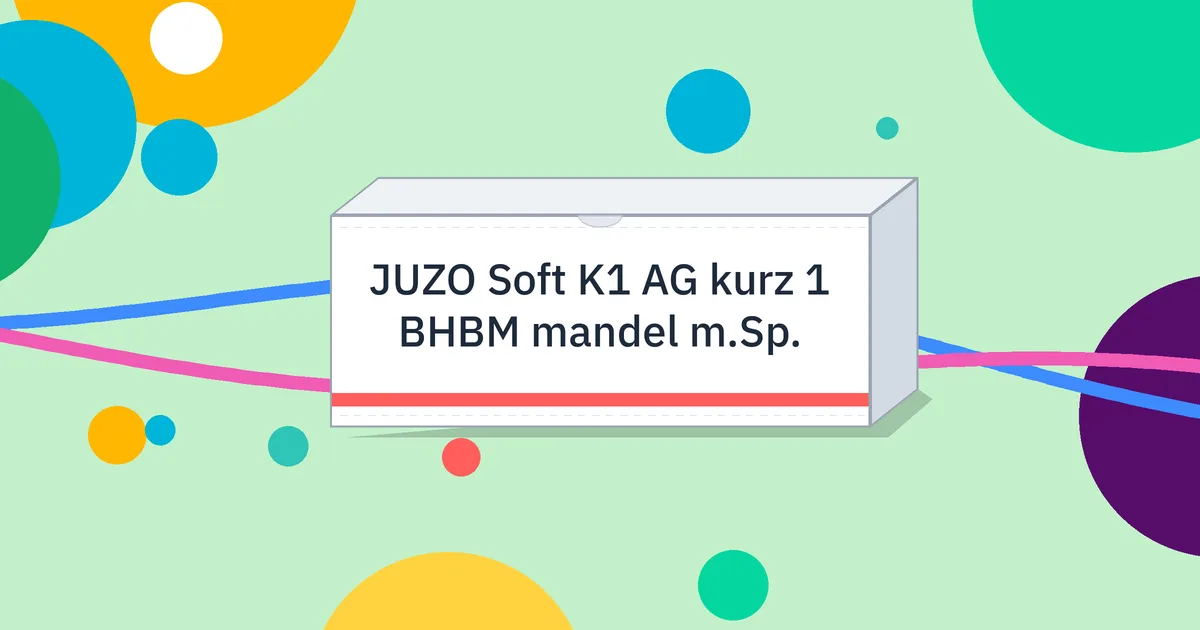 Symbolbild: Packung mit der Aufschrift JUZO Soft K1 AG kurz 1 BHBM mandel m.Sp. (PZN 14855805) – Verfügbarkeit und Bezug in Apotheken in Frankfurt am Main