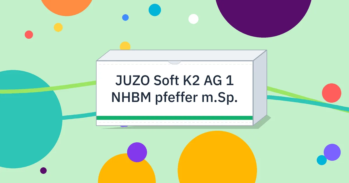Symbolbild: Packung mit der Aufschrift JUZO Soft K2 AG 1 NHBM pfeffer m.Sp. (PZN 14997652) – Verfügbarkeit und Bezug in Apotheken in Frankfurt am Main