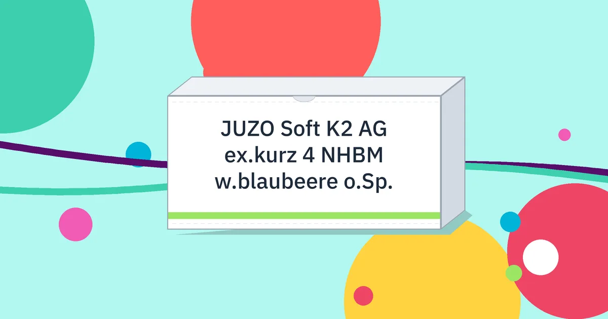 Symbolbild: Packung mit der Aufschrift JUZO Soft K2 AG ex.kurz 4 NHBM w.blaubeere o.Sp. (PZN 15022243) – Verfügbarkeit und Bezug in Apotheken in Frankfurt am Main