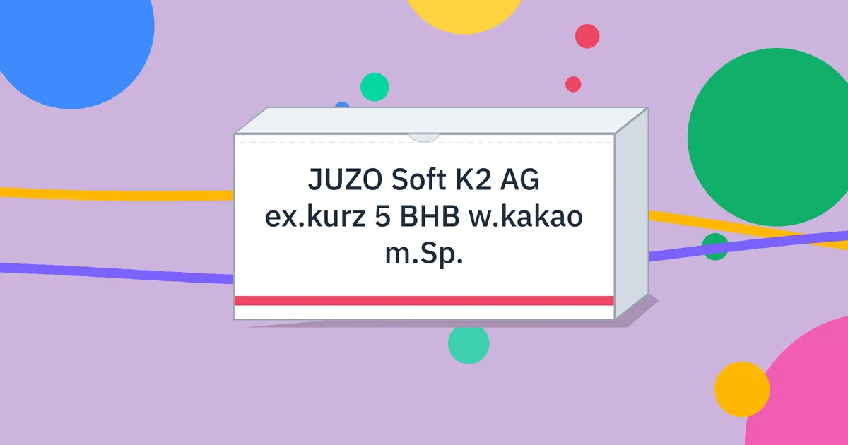 Symbolbild: Packung mit der Aufschrift JUZO Soft K2 AG ex.kurz 5 BHB w.kakao m.Sp. (PZN 14843736) – Verfügbarkeit und Bezug in Apotheken in Frankfurt am Main