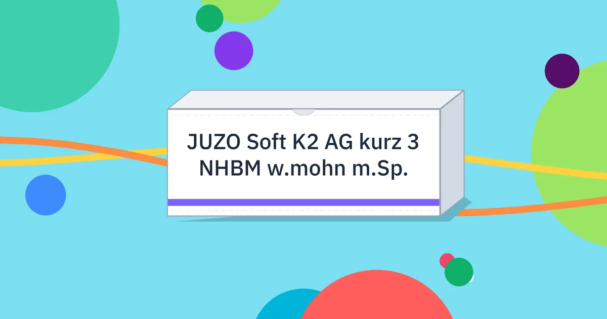 Symbolbild: Packung mit der Aufschrift JUZO Soft K2 AG kurz 3 NHBM w.mohn m.Sp. (PZN 15020238) – Verfügbarkeit und Bezug in Apotheken in Frankfurt am Main