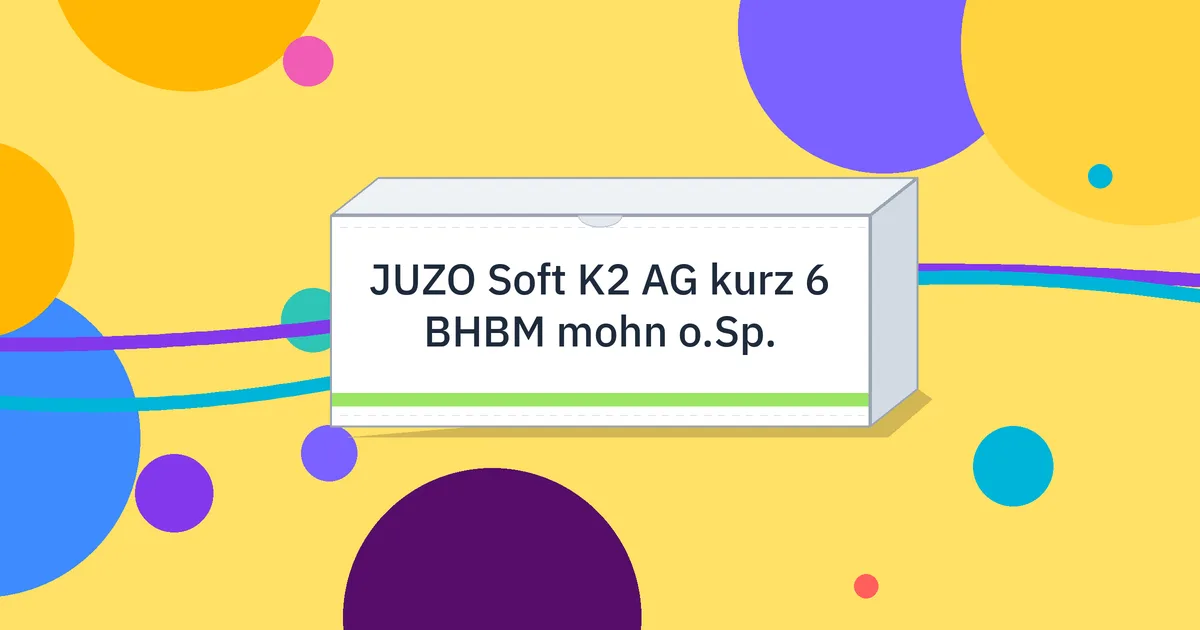 Symbolbild: Packung mit der Aufschrift JUZO Soft K2 AG kurz 6 BHBM mohn o.Sp. (PZN 14861875) – Verfügbarkeit und Bezug in Apotheken in Frankfurt am Main