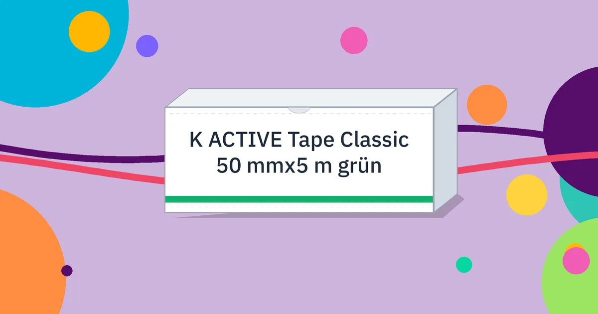 Symbolbild: Packung mit der Aufschrift K ACTIVE Tape Classic 50 mmx5 m grün (PZN 09526577) – Verfügbarkeit und Bezug in Apotheken in Frankfurt am Main
