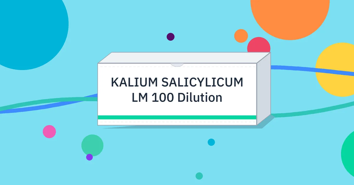 Symbolbild: Packung mit der Aufschrift KALIUM SALICYLICUM LM 100 Dilution (PZN 12925714) – Verfügbarkeit und Bezug in Apotheken in Frankfurt am Main