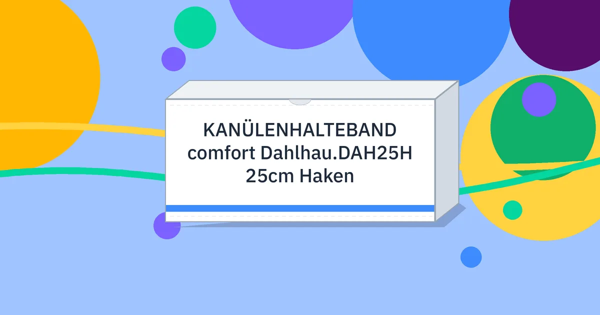 Symbolbild: Packung mit der Aufschrift KANÜLENHALTEBAND comfort Dahlhau.DAH25H 25cm Haken (PZN 08883588) – Verfügbarkeit und Bezug in Apotheken in Frankfurt am Main