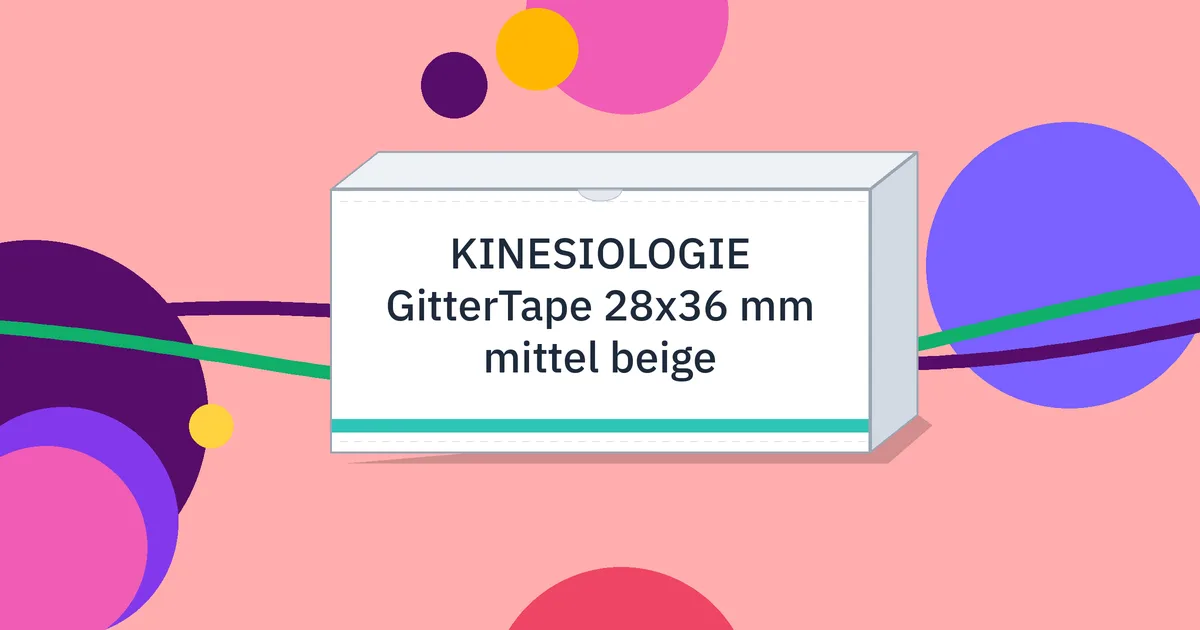 Symbolbild: Packung mit der Aufschrift KINESIOLOGIE GitterTape 28x36 mm mittel beige (PZN 09629886) – Verfügbarkeit und Bezug in Apotheken in Frankfurt am Main
