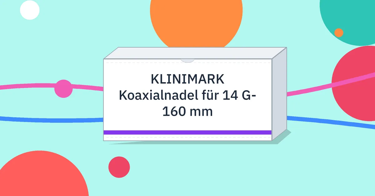 Symbolbild: Packung mit der Aufschrift KLINIMARK Koaxialnadel für 14 G-160 mm (PZN 09208601) – Verfügbarkeit und Bezug in Apotheken in Frankfurt am Main