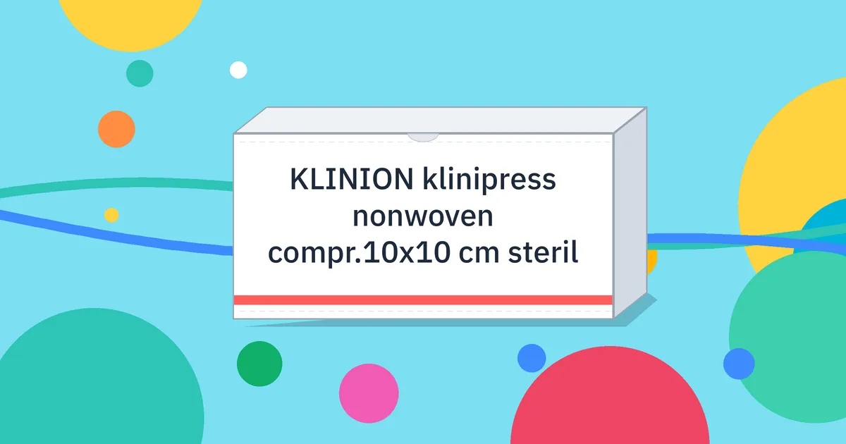 Symbolbild: Packung mit der Aufschrift KLINION klinipress nonwoven compr.10x10 cm steril (PZN 19520802) – Verfügbarkeit und Bezug in Apotheken in Frankfurt am Main