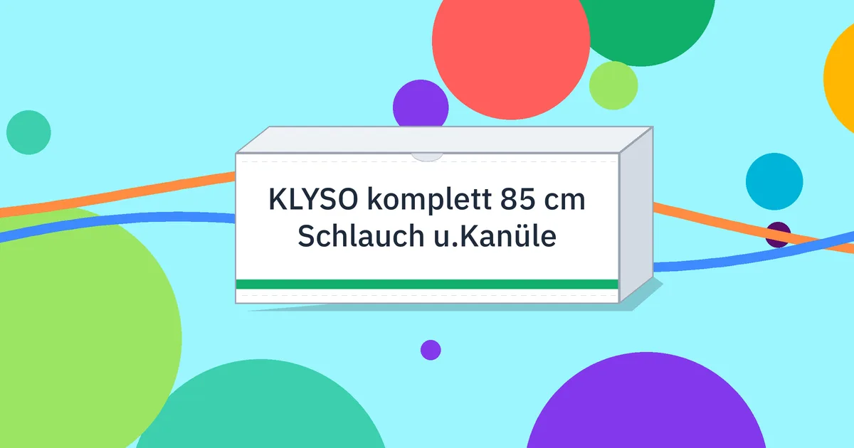 Symbolbild: Packung mit der Aufschrift KLYSO komplett 85 cm Schlauch u.Kanüle (PZN 02819721) – Verfügbarkeit und Bezug in Apotheken in Frankfurt am Main