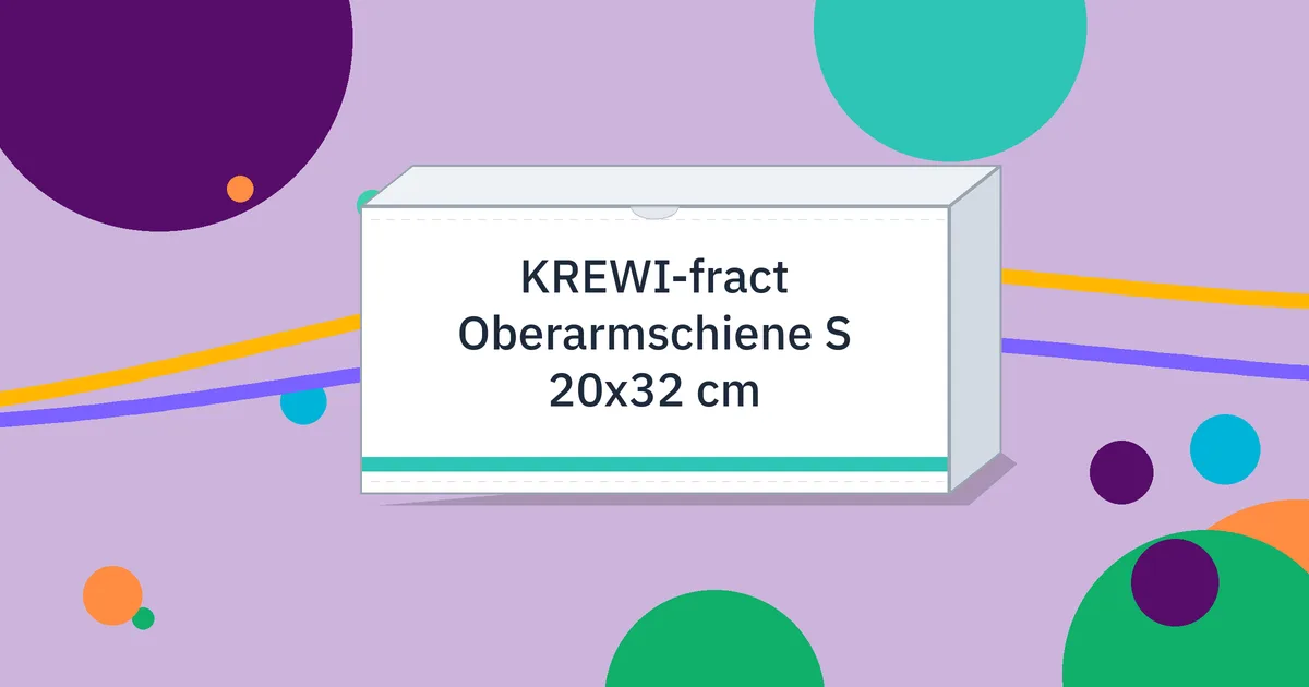 Symbolbild: Packung mit der Aufschrift KREWI-fract Oberarmschiene S 20x32 cm (PZN 17300781) – Verfügbarkeit und Bezug in Apotheken in Frankfurt am Main