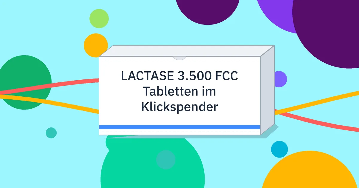 Symbolbild: Packung mit der Aufschrift LACTASE 3.500 FCC Tabletten im Klickspender (PZN 10183674) – Verfügbarkeit und Bezug in Apotheken in Frankfurt am Main