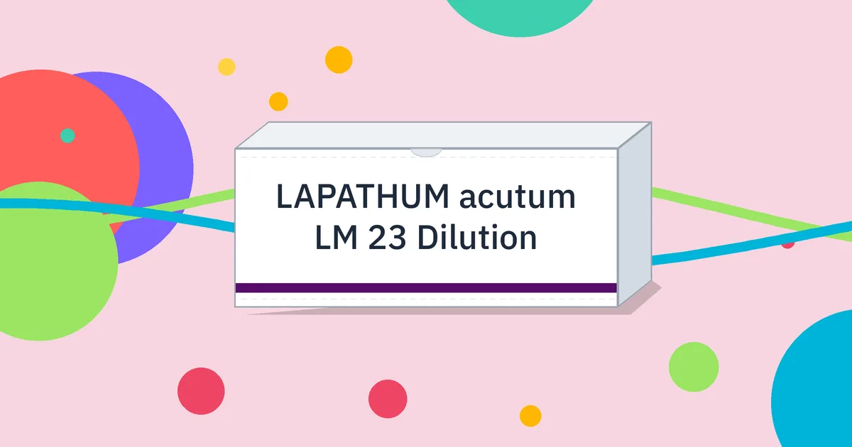 Symbolbild: Packung mit der Aufschrift LAPATHUM acutum LM 23 Dilution (PZN 13522823) – Verfügbarkeit und Bezug in Apotheken in Frankfurt am Main