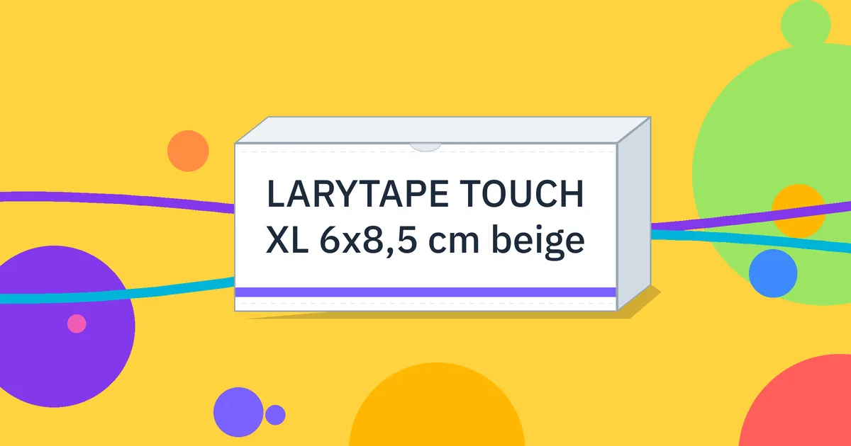 Symbolbild: Packung mit der Aufschrift LARYTAPE TOUCH XL 6x8,5 cm beige (PZN 17925009) – Verfügbarkeit und Bezug in Apotheken in Frankfurt am Main