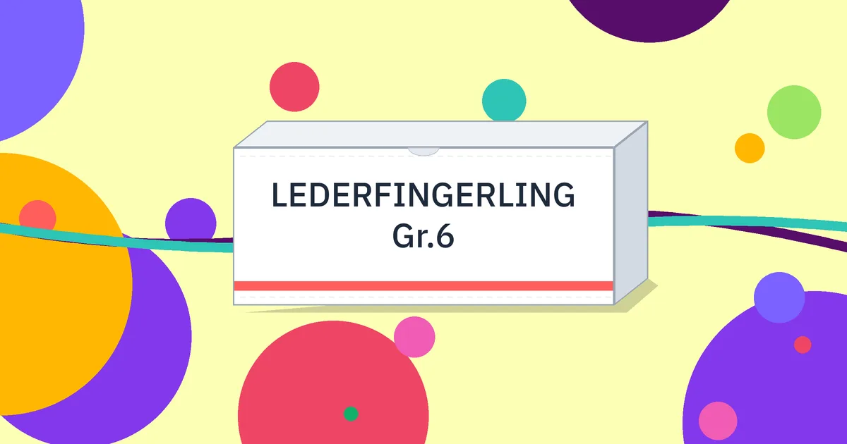 Symbolbild: Packung mit der Aufschrift LEDERFINGERLING Gr.6 (PZN 18104094) – Verfügbarkeit und Bezug in Apotheken in Frankfurt am Main