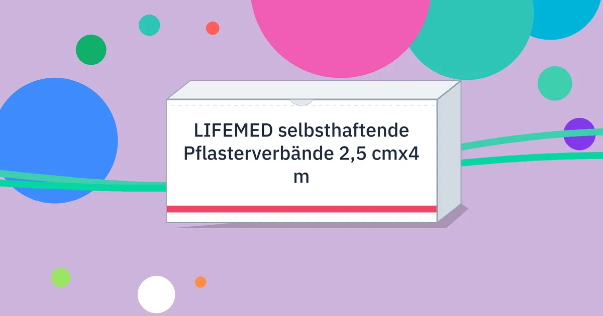 Symbolbild: Packung mit der Aufschrift LIFEMED selbsthaftende Pflasterverbände 2,5 cmx4 m (PZN 16606360) – Verfügbarkeit und Bezug in Apotheken in Frankfurt am Main