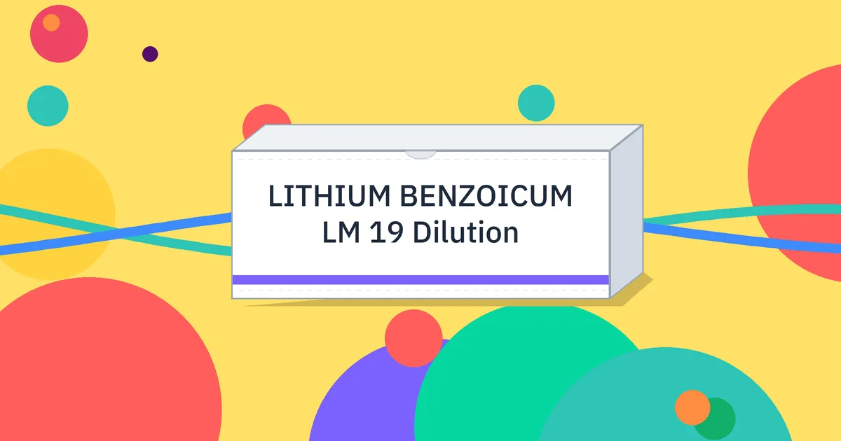 Symbolbild: Packung mit der Aufschrift LITHIUM BENZOICUM LM 19 Dilution (PZN 13531609) – Verfügbarkeit und Bezug in Apotheken in Frankfurt am Main