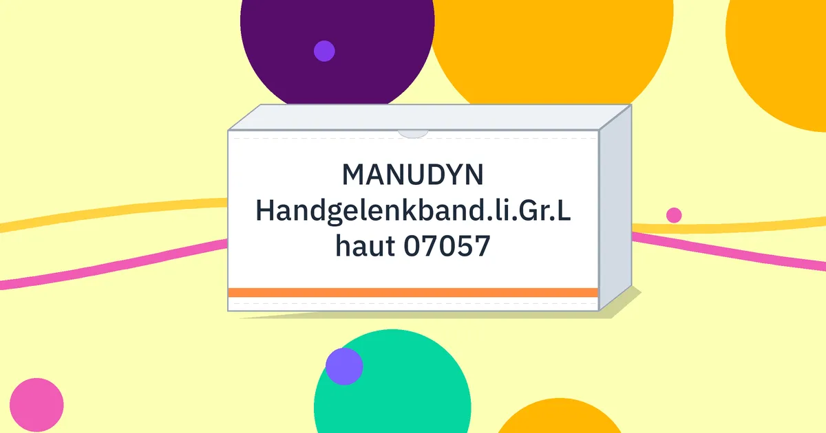 Symbolbild: Packung mit der Aufschrift MANUDYN Handgelenkband.li.Gr.L haut 07057 (PZN 06727358) – Verfügbarkeit und Bezug in Apotheken in Frankfurt am Main