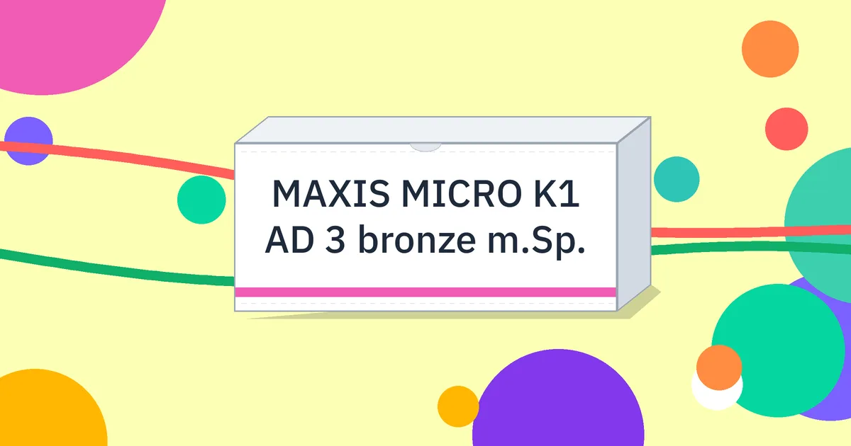 Symbolbild: Packung mit der Aufschrift MAXIS MICRO K1 AD 3 bronze m.Sp. (PZN 17671997) – Verfügbarkeit und Bezug in Apotheken in Frankfurt am Main