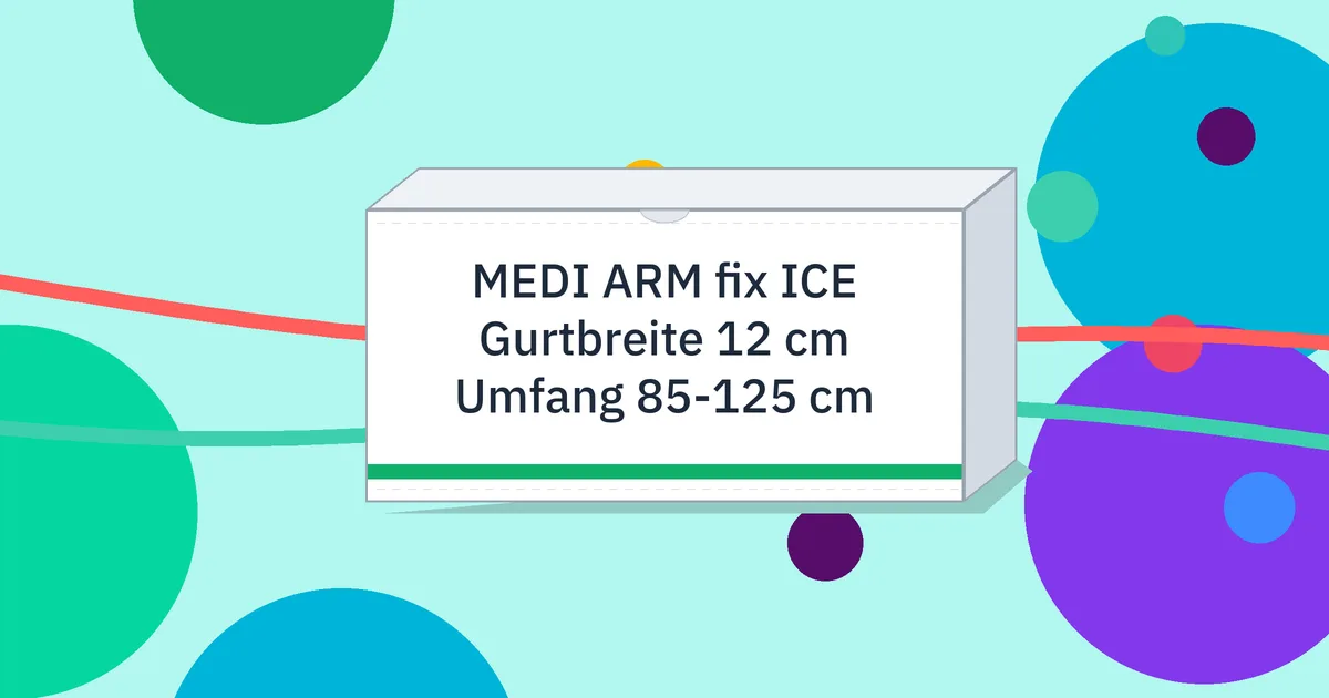 Symbolbild: Packung mit der Aufschrift MEDI ARM fix ICE Gurtbreite 12 cm Umfang 85-125 cm (PZN 19080792) – Verfügbarkeit und Bezug in Apotheken in Frankfurt am Main