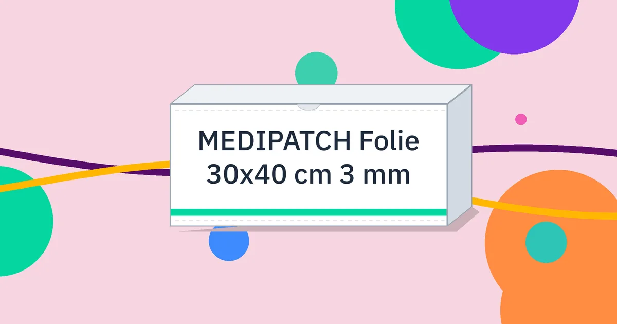 Symbolbild: Packung mit der Aufschrift MEDIPATCH Folie 30x40 cm 3 mm (PZN 03383148) – Verfügbarkeit und Bezug in Apotheken in Frankfurt am Main