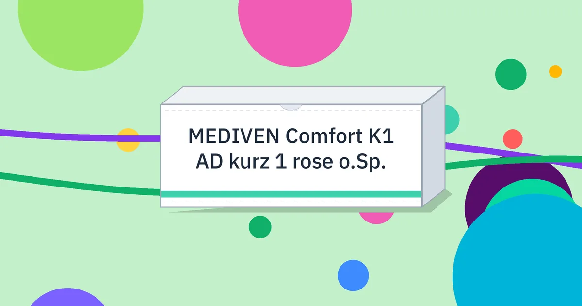 Symbolbild: Packung mit der Aufschrift MEDIVEN Comfort K1 AD kurz 1 rose o.Sp. (PZN 14562641) – Verfügbarkeit und Bezug in Apotheken in Frankfurt am Main