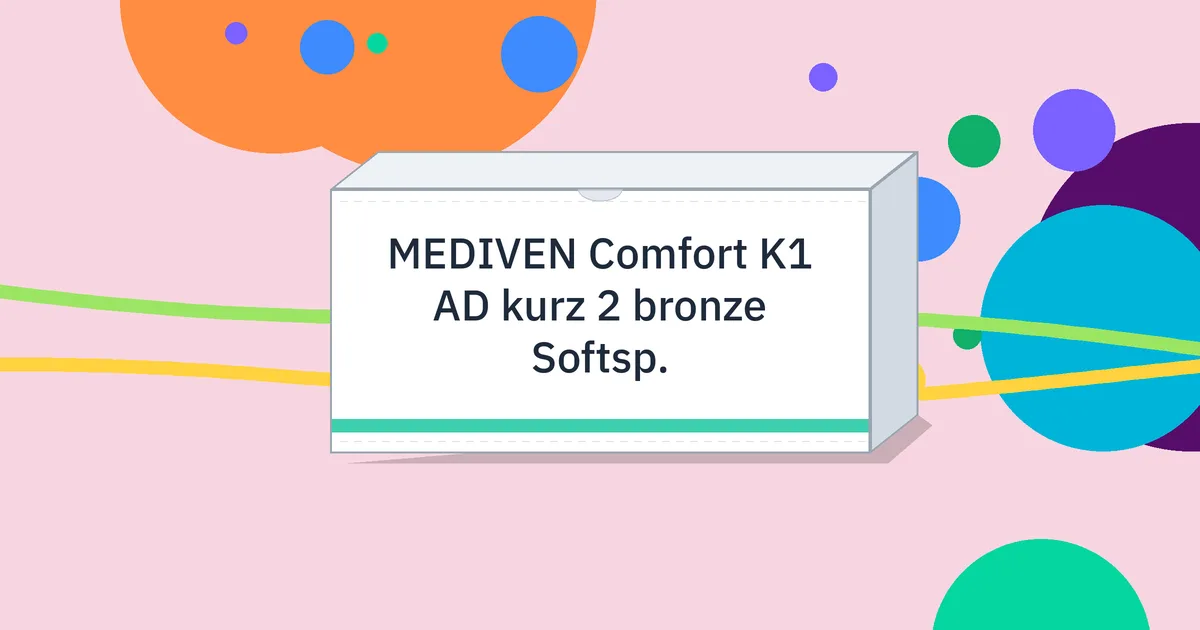 Symbolbild: Packung mit der Aufschrift MEDIVEN Comfort K1 AD kurz 2 bronze Softsp. (PZN 14563103) – Verfügbarkeit und Bezug in Apotheken in Frankfurt am Main