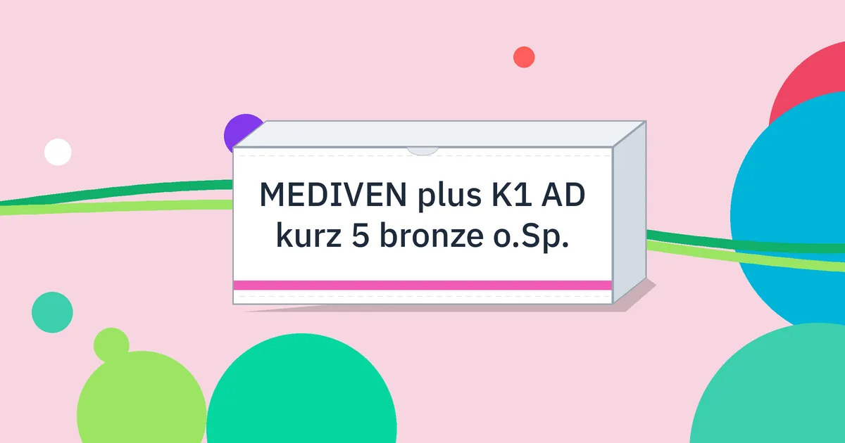 Symbolbild: Packung mit der Aufschrift MEDIVEN plus K1 AD kurz 5 bronze o.Sp. (PZN 15044581) – Verfügbarkeit und Bezug in Apotheken in Frankfurt am Main