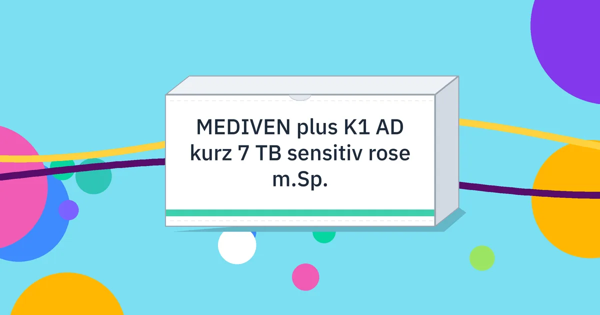 Symbolbild: Packung mit der Aufschrift MEDIVEN plus K1 AD kurz 7 TB sensitiv rose m.Sp. (PZN 15053545) – Verfügbarkeit und Bezug in Apotheken in Frankfurt am Main