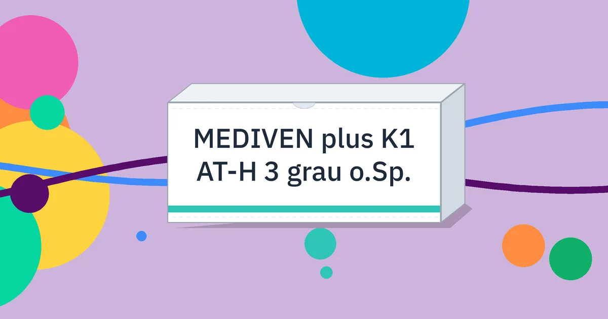 Symbolbild: Packung mit der Aufschrift MEDIVEN plus K1 AT-H 3 grau o.Sp. (PZN 18932885) – Verfügbarkeit und Bezug in Apotheken in Frankfurt am Main