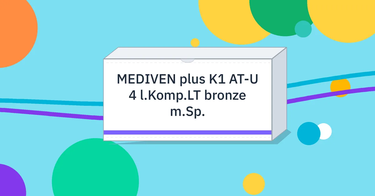 Symbolbild: Packung mit der Aufschrift MEDIVEN plus K1 AT-U 4 l.Komp.LT bronze m.Sp. (PZN 15033689) – Verfügbarkeit und Bezug in Apotheken in Frankfurt am Main