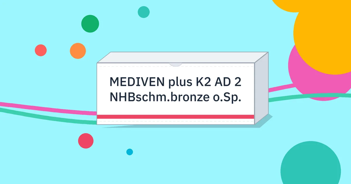 Symbolbild: Packung mit der Aufschrift MEDIVEN plus K2 AD 2 NHBschm.bronze o.Sp. (PZN 15938692) – Verfügbarkeit und Bezug in Apotheken in Frankfurt am Main