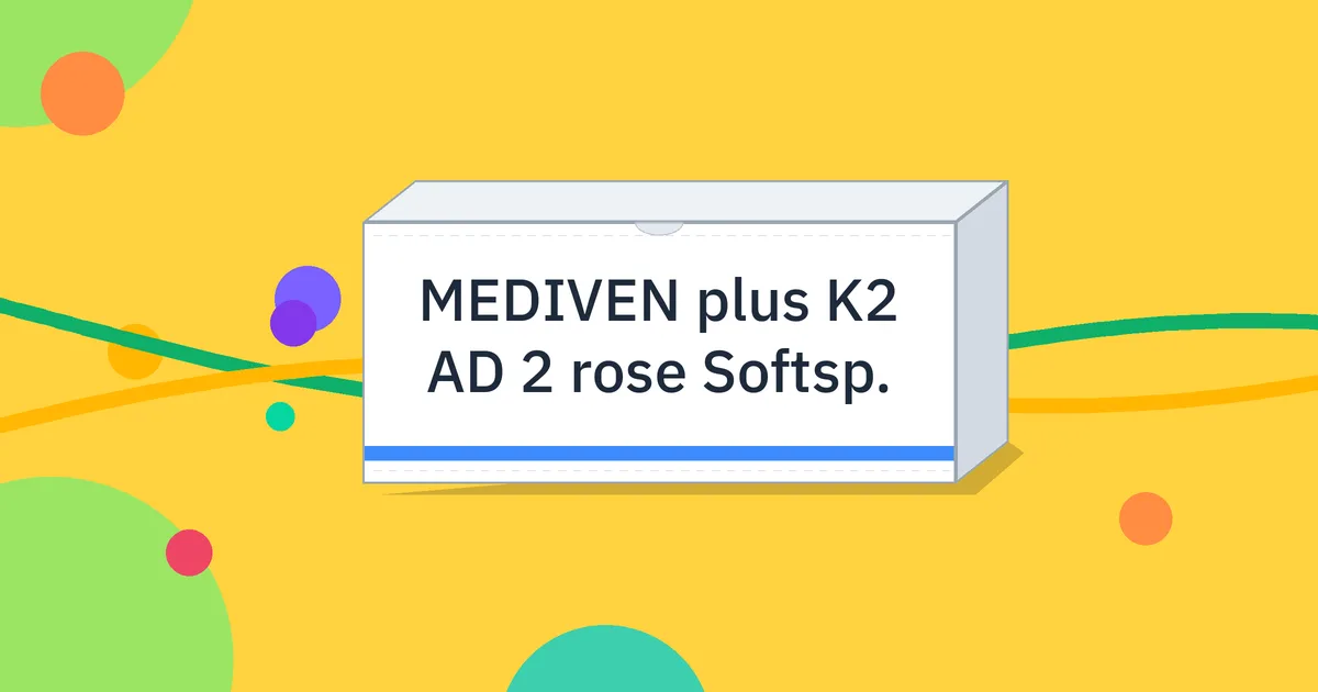 Symbolbild: Packung mit der Aufschrift MEDIVEN plus K2 AD 2 rose Softsp. (PZN 15093154) – Verfügbarkeit und Bezug in Apotheken in Frankfurt am Main