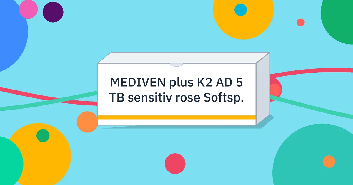 Symbolbild: Packung mit der Aufschrift MEDIVEN plus K2 AD 5 TB sensitiv rose Softsp. (PZN 15105101) – Verfügbarkeit und Bezug in Apotheken in Frankfurt am Main