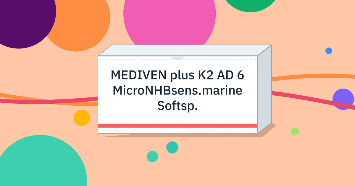 Symbolbild: Packung mit der Aufschrift MEDIVEN plus K2 AD 6 MicroNHBsens.marine Softsp. (PZN 15933358) – Verfügbarkeit und Bezug in Apotheken in Frankfurt am Main