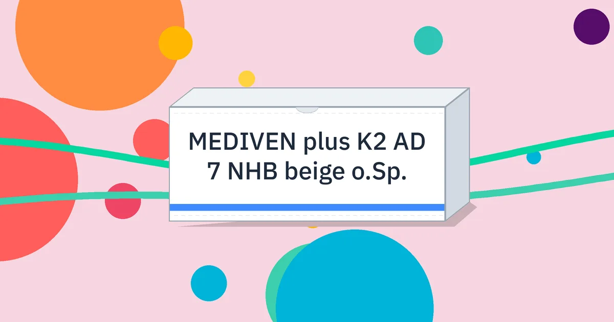 Symbolbild: Packung mit der Aufschrift MEDIVEN plus K2 AD 7 NHB beige o.Sp. (PZN 15937184) – Verfügbarkeit und Bezug in Apotheken in Frankfurt am Main