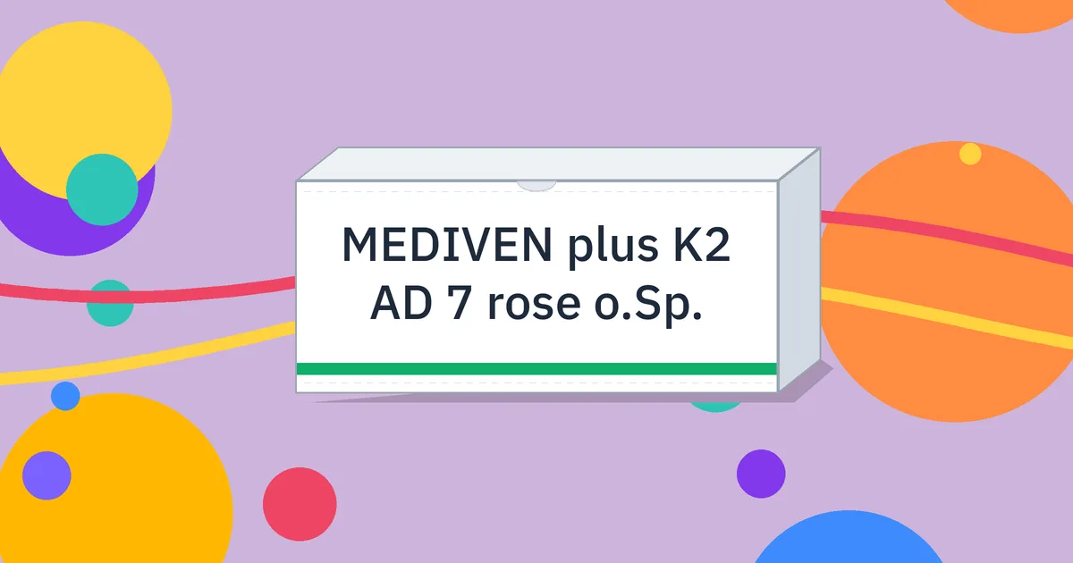 Symbolbild: Packung mit der Aufschrift MEDIVEN plus K2 AD 7 rose o.Sp. (PZN 15093088) – Verfügbarkeit und Bezug in Apotheken in Frankfurt am Main