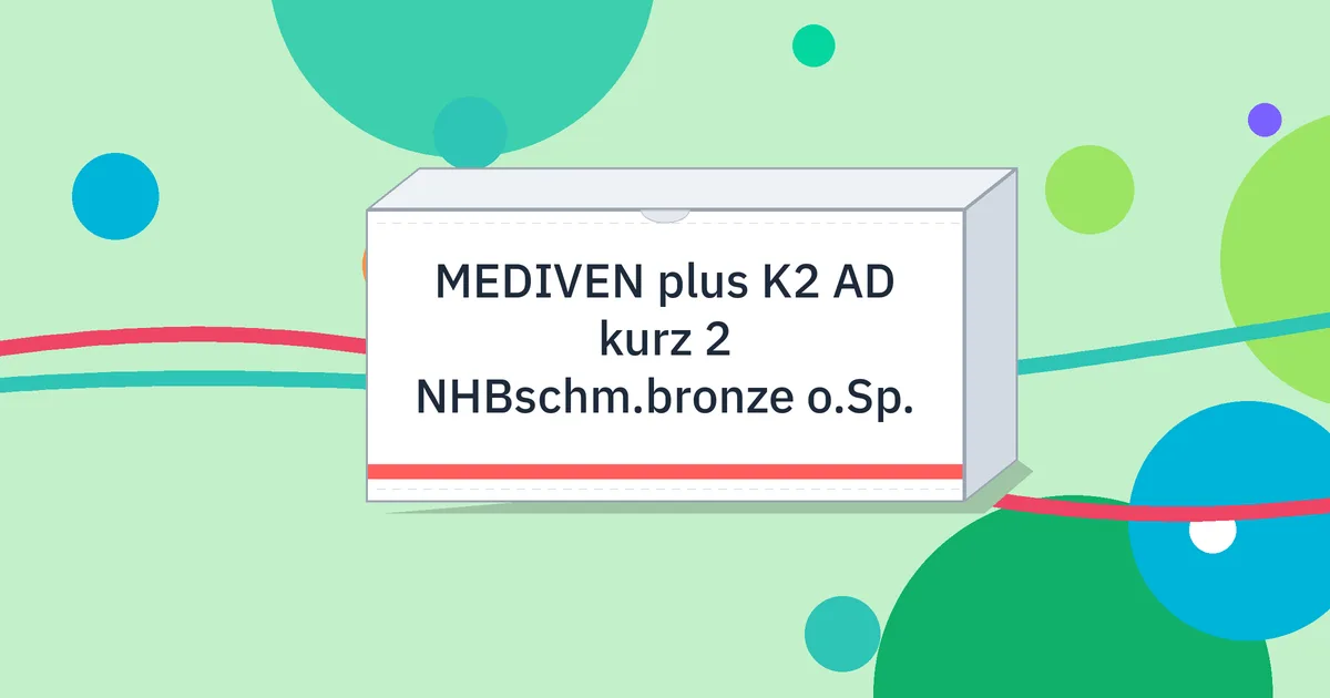 Symbolbild: Packung mit der Aufschrift MEDIVEN plus K2 AD kurz 2 NHBschm.bronze o.Sp. (PZN 15926855) – Verfügbarkeit und Bezug in Apotheken in Frankfurt am Main