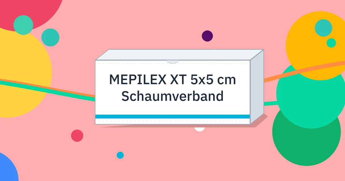 Symbolbild: Packung mit der Aufschrift MEPILEX XT 5x5 cm Schaumverband (PZN 19702472) – Verfügbarkeit und Bezug in Apotheken in Frankfurt am Main