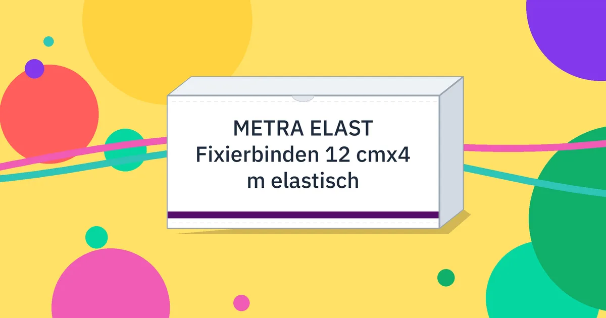 Symbolbild: Packung mit der Aufschrift METRA ELAST Fixierbinden 12 cmx4 m elastisch (PZN 07771338) – Verfügbarkeit und Bezug in Apotheken in Frankfurt am Main