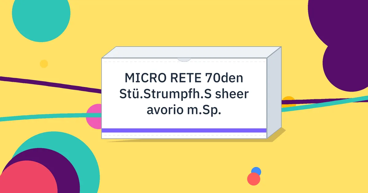 Symbolbild: Packung mit der Aufschrift MICRO RETE 70den Stü.Strumpfh.S sheer avorio m.Sp. (PZN 06450589) – Verfügbarkeit und Bezug in Apotheken in Frankfurt am Main