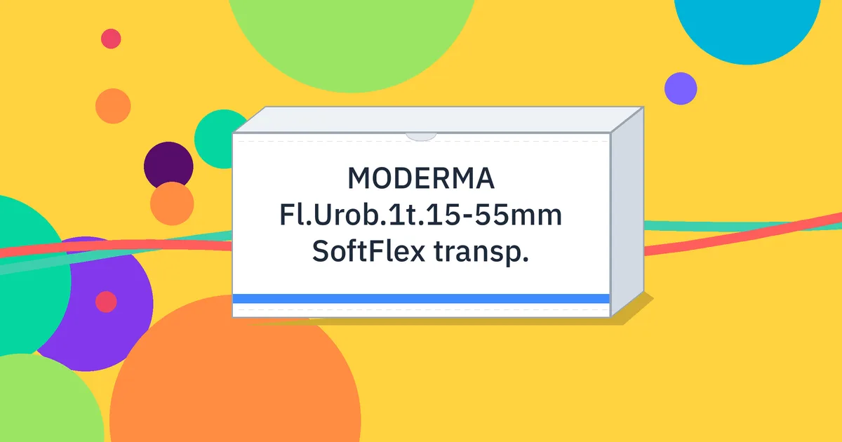 Symbolbild: Packung mit der Aufschrift MODERMA Fl.Urob.1t.15-55mm SoftFlex transp. (PZN 15324240) – Verfügbarkeit und Bezug in Apotheken in Frankfurt am Main