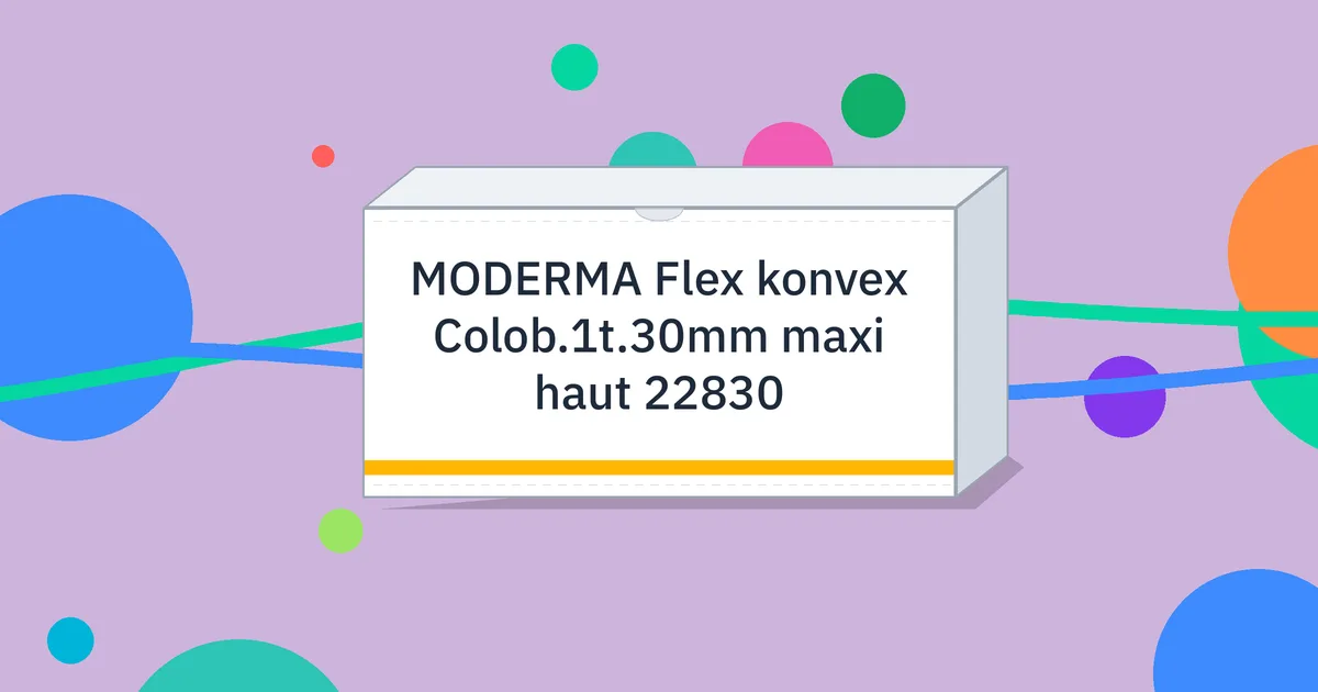 Symbolbild: Packung mit der Aufschrift MODERMA Flex konvex Colob.1t.30mm maxi haut 22830 (PZN 04194739) – Verfügbarkeit und Bezug in Apotheken in Frankfurt am Main