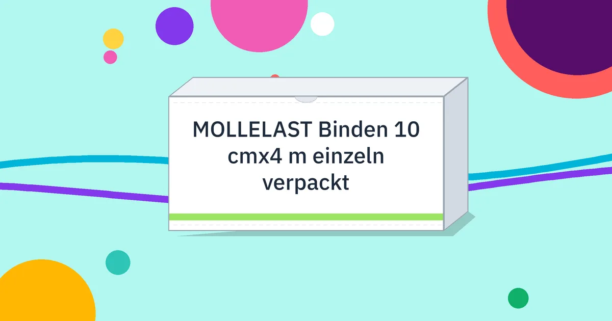 Symbolbild: Packung mit der Aufschrift MOLLELAST Binden 10 cmx4 m einzeln verpackt (PZN 18170352) – Verfügbarkeit und Bezug in Apotheken in Frankfurt am Main
