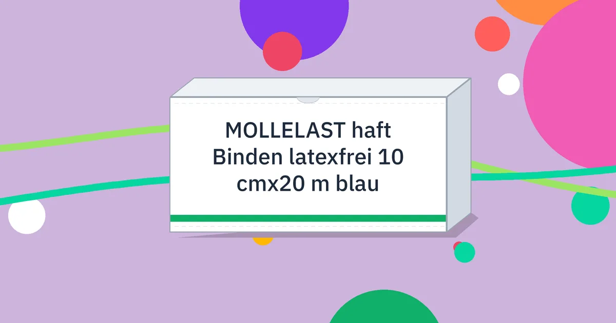 Symbolbild: Packung mit der Aufschrift MOLLELAST haft Binden latexfrei 10 cmx20 m blau (PZN 09886028) – Verfügbarkeit und Bezug in Apotheken in Frankfurt am Main